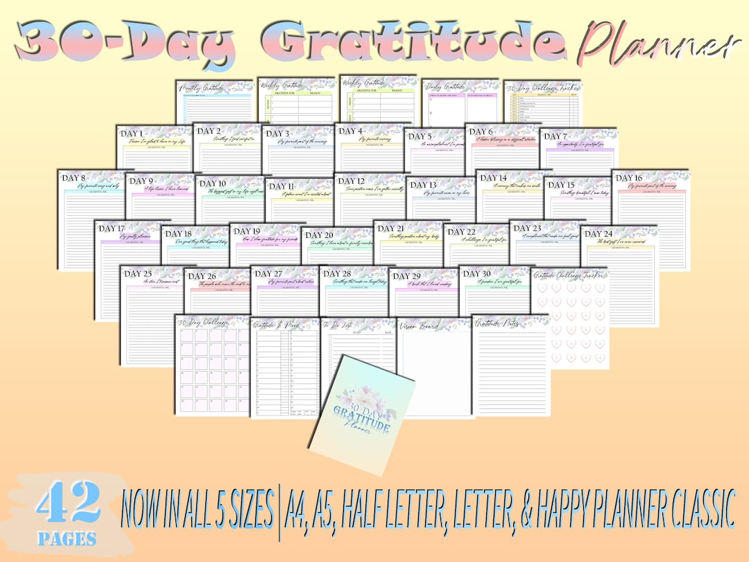30 Day Gratitude Journal Printable Grateful Planner Mindfulness Digital ...