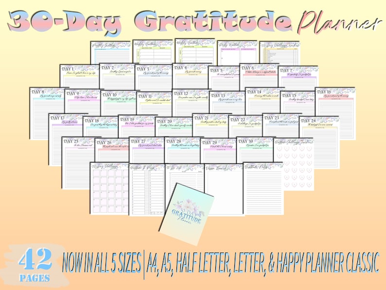 30 Day Gratitude Journal Printable Grateful Planner Mindfulness Digital ...