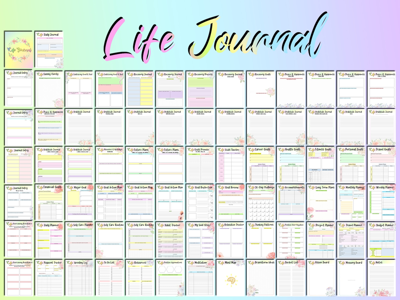 Life Planner Self Care Journal Printable Happiness Digital Download ...