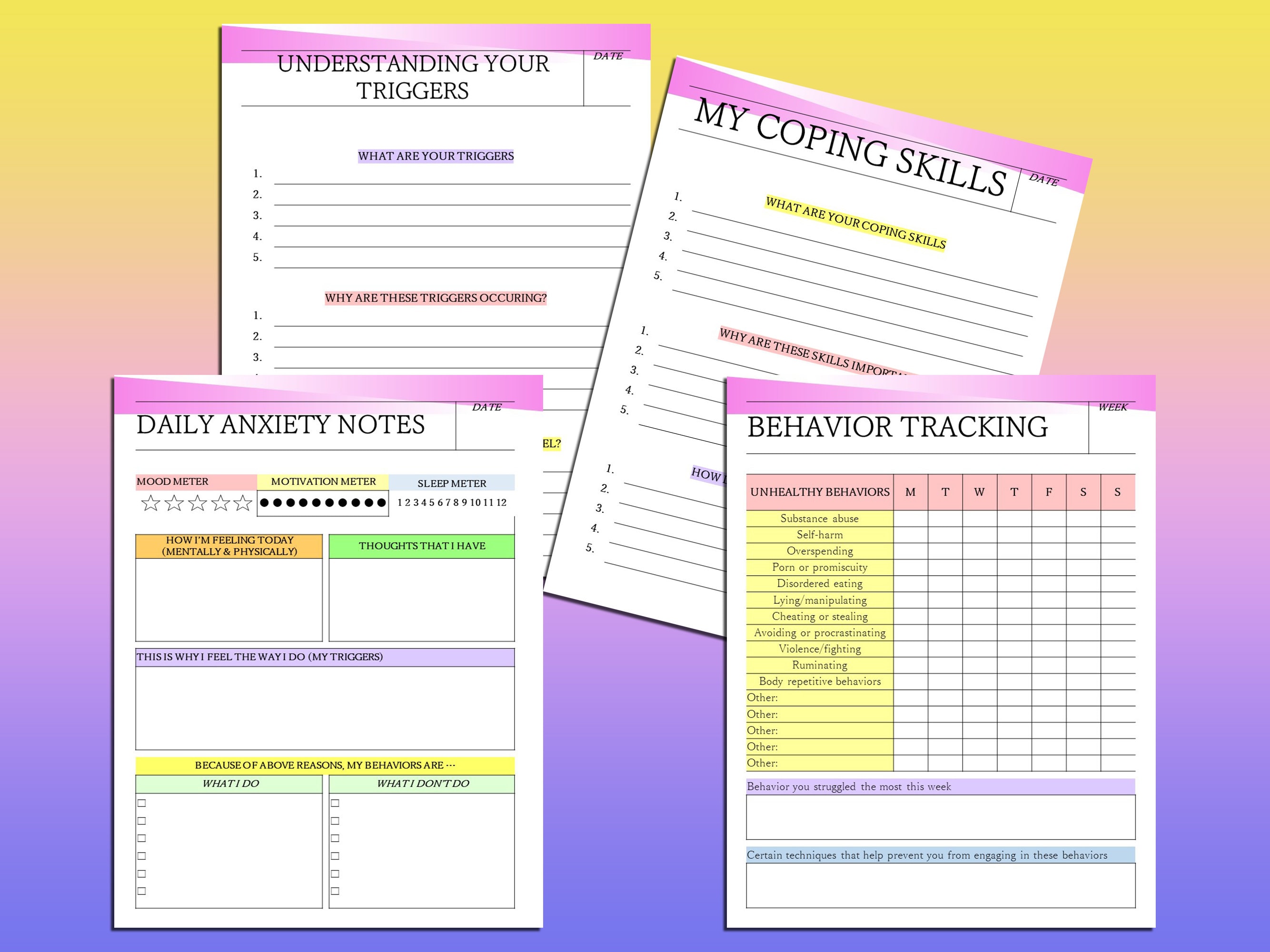 Anxiety Journal Therapy Planner Printable Mental Health | Etsy