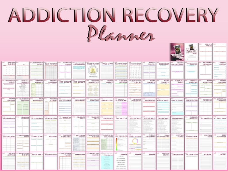 Addiction Recovery Worksheets Sobriety Planner Mental Health Etsy