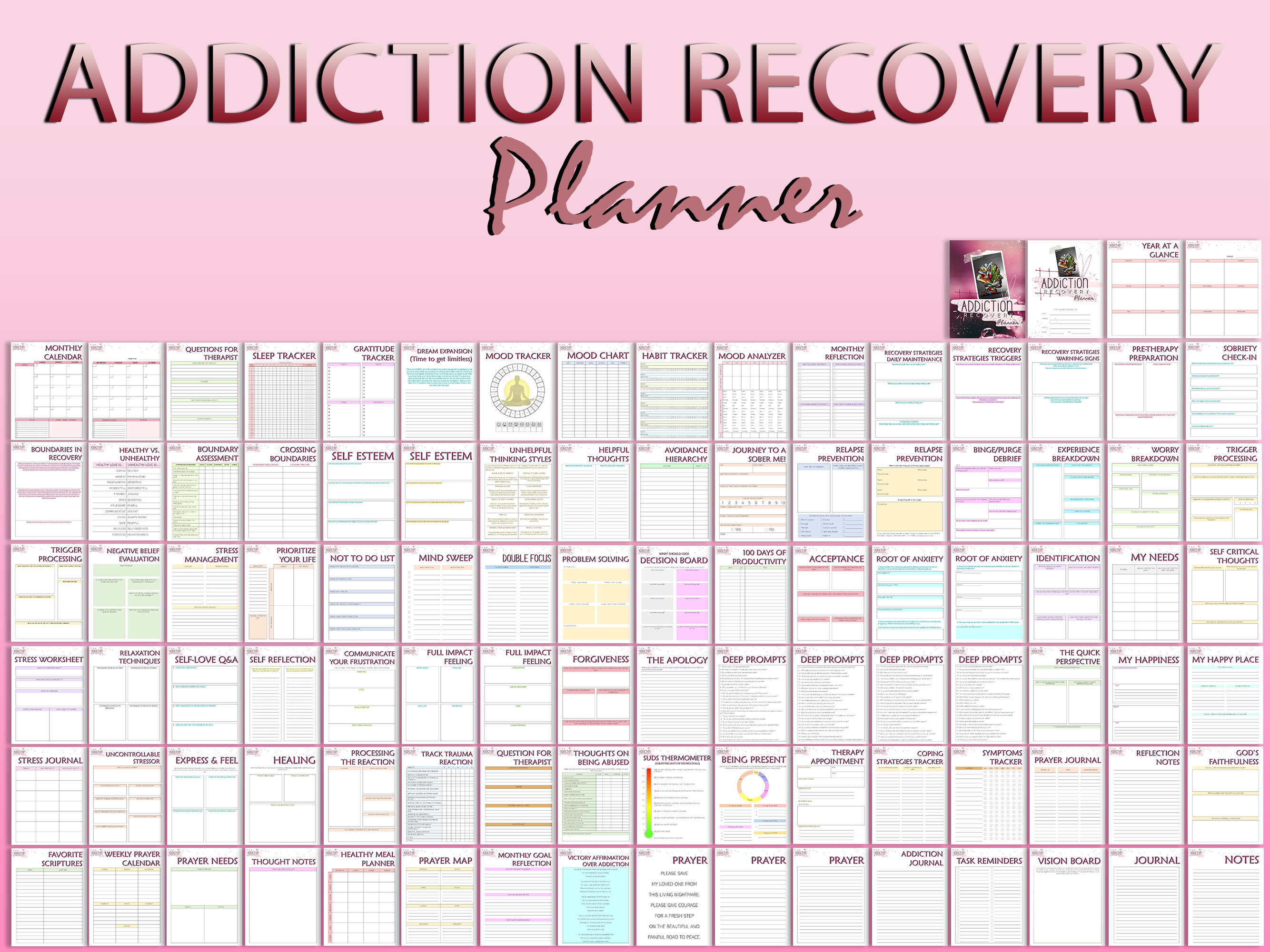 Addiction Recovery Worksheets Sobriety Planner Mental Health Self Care ...