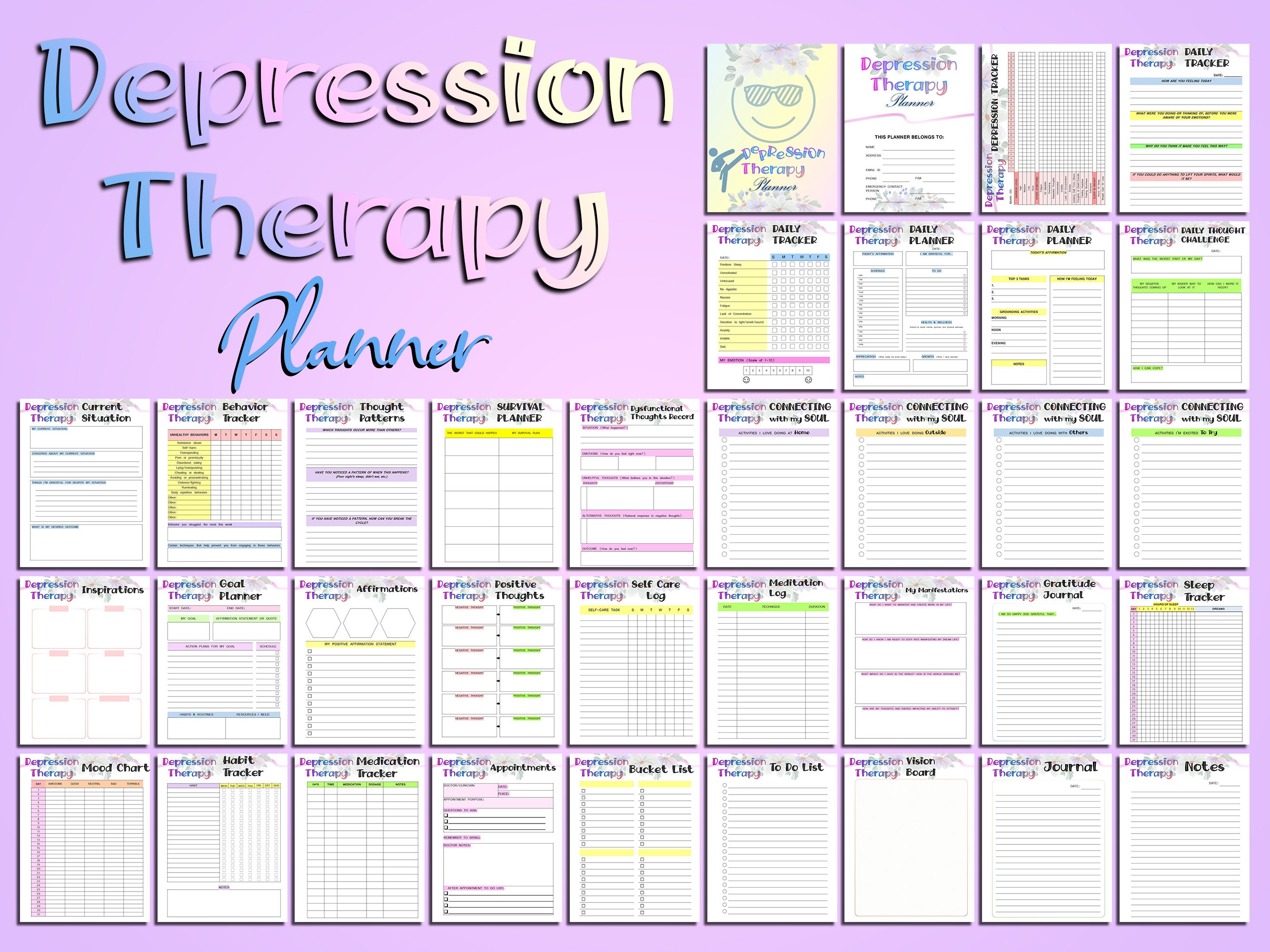 Depression Therapy Journal Mood Tracker Anxiety Planner - Etsy