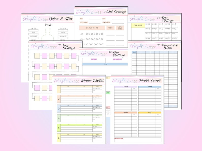 Weight Loss Journal Tracker Planner Workout Fitness Printable Digital ...