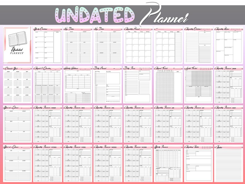 Undated Digital Planner Undated Calendar Printable Digital | Etsy