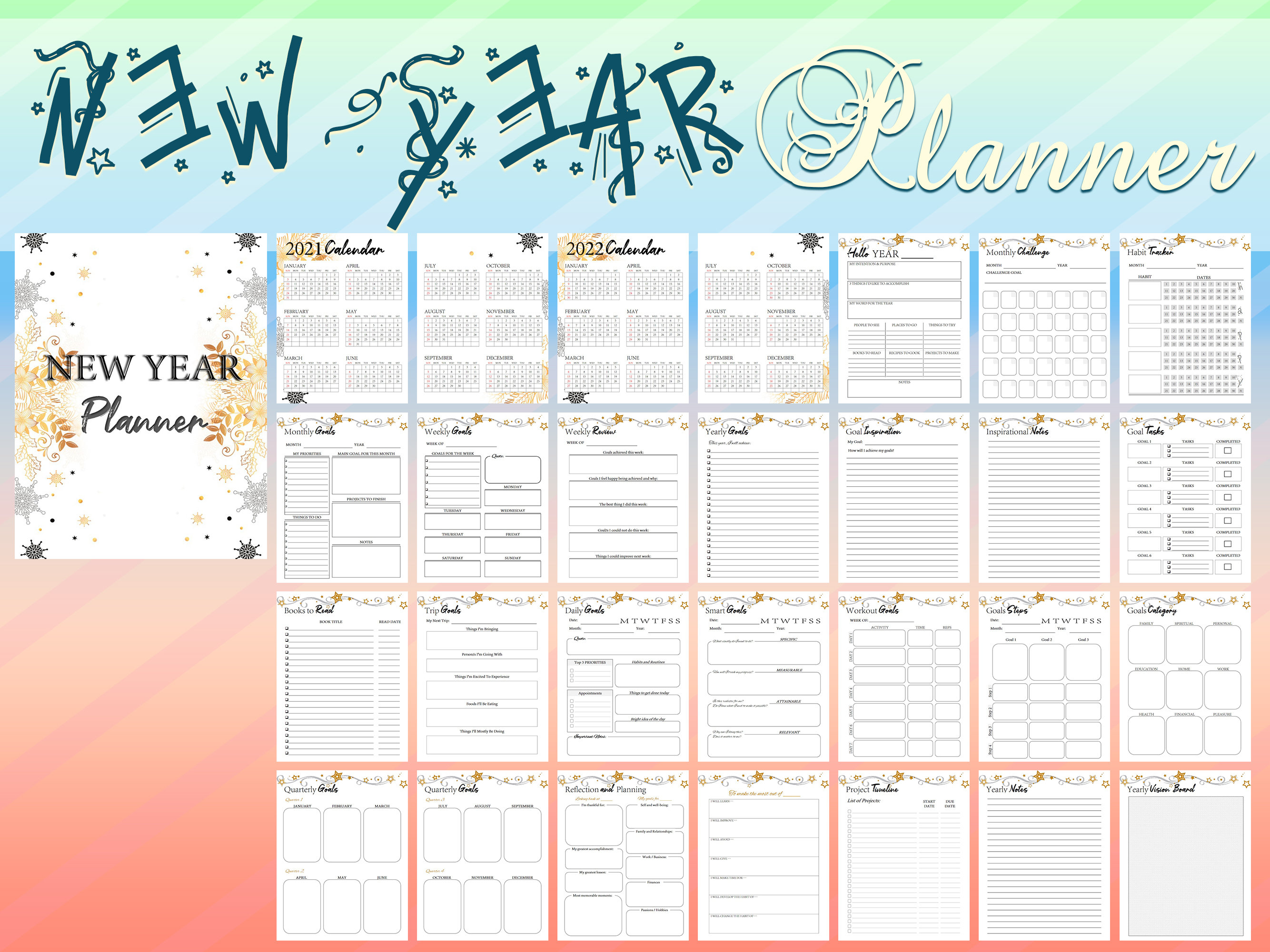 New Year Planner Printable Resolution Goal Planner 2021 | Etsy
