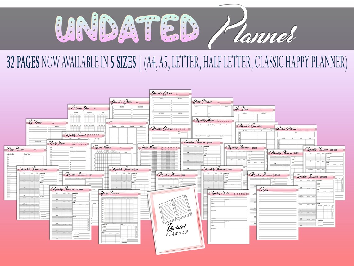 Undated Digital Planner Undated Calendar Printable Digital - Etsy