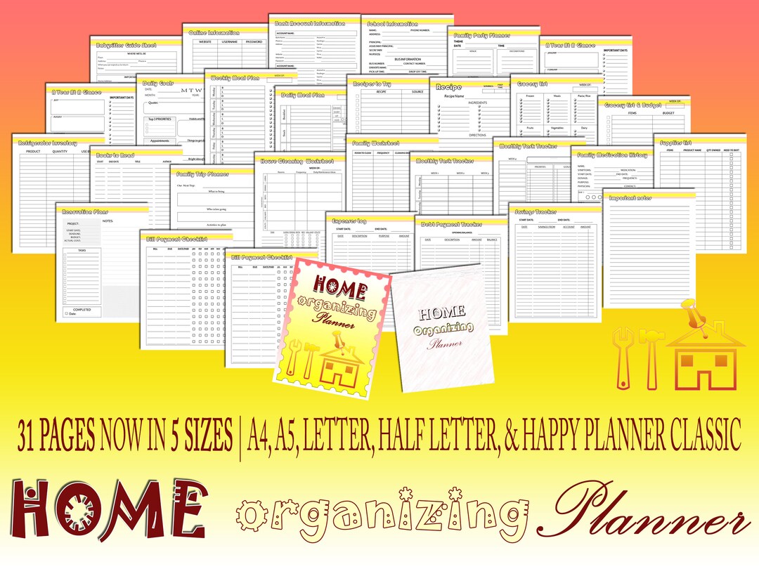 Home Organizing Planner Printable Home Management Cleaning Checklist ...