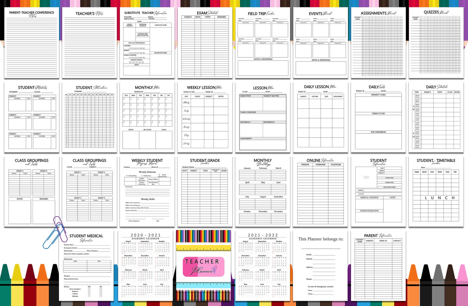 Teacher Planner Minimalistic School Printable Academic Digital - Etsy