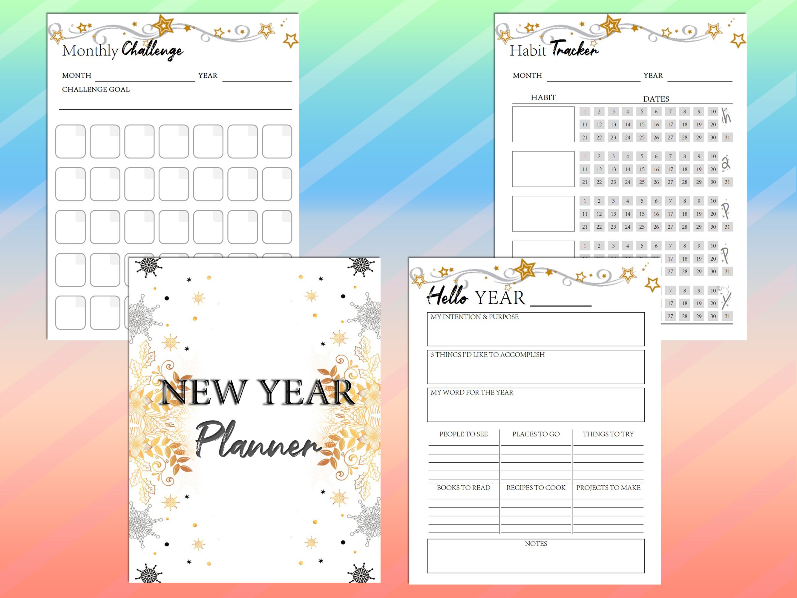 New Year Planner Printable Resolution Goal Planner 2021 Calendar ...