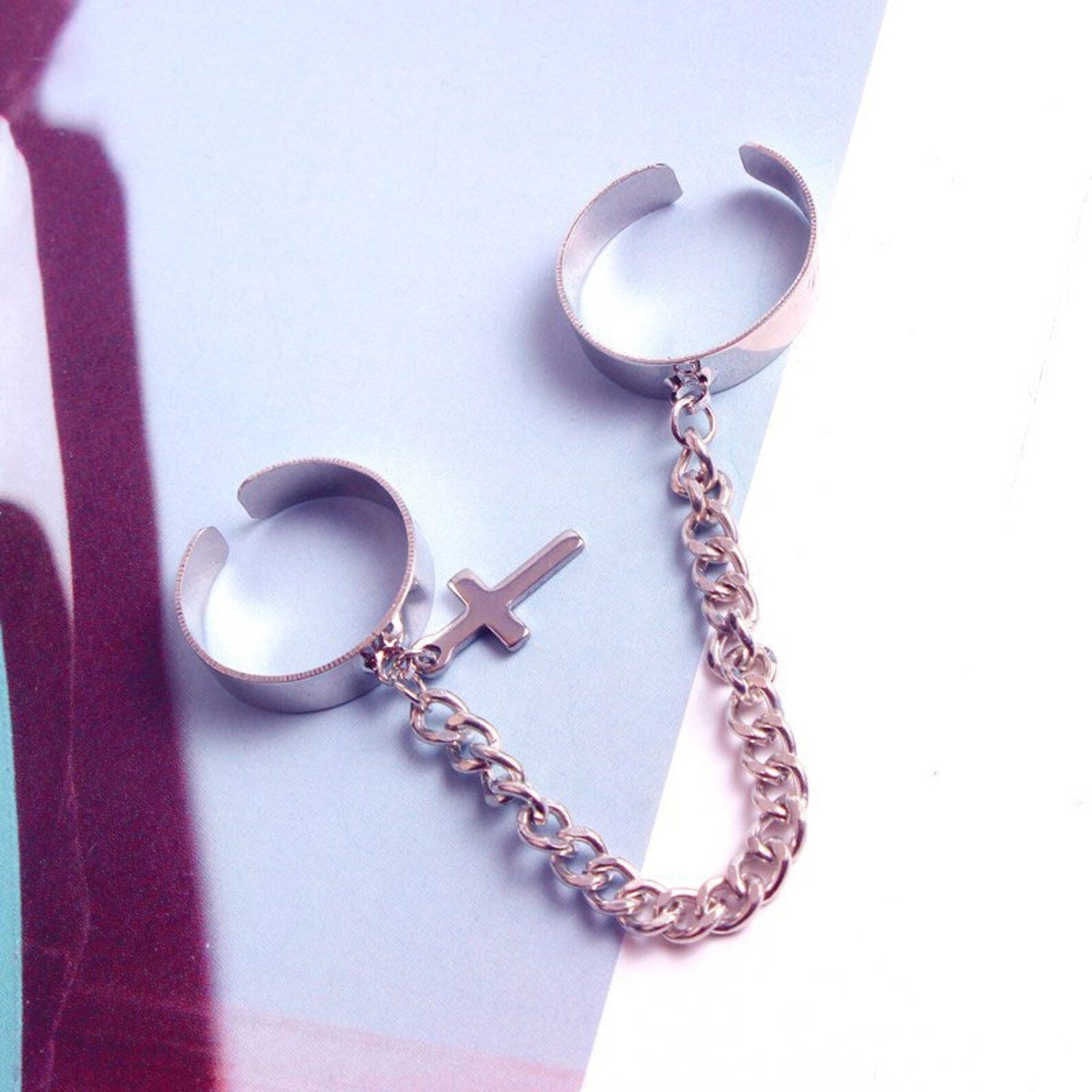 Two Rings Set With Chain Adjustable Size Sterling Silver - Etsy