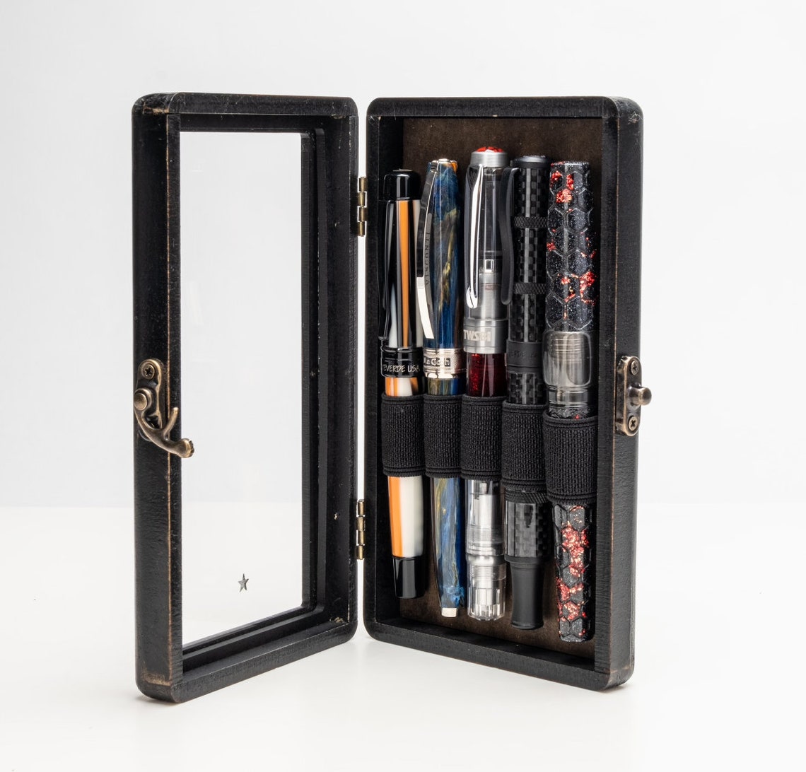5 Pen Display Case Distressed Black Painted MDF - Etsy