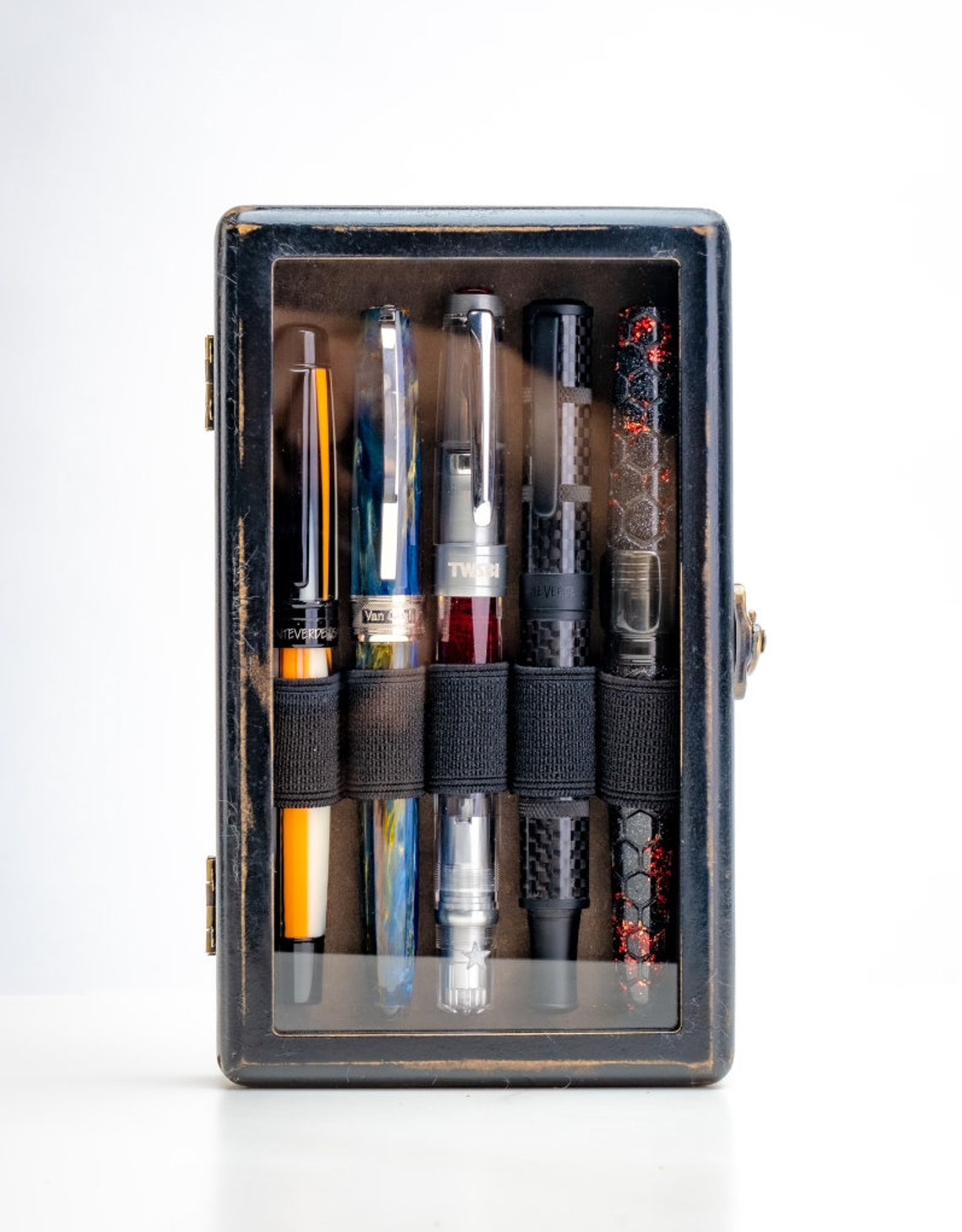 5 Pen Display Case Distressed Black Painted MDF - Etsy