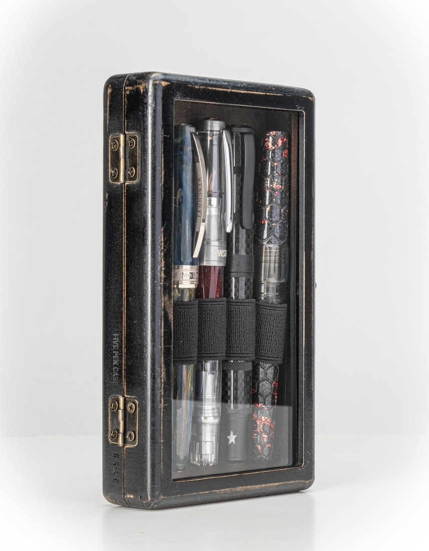 5 Pen Display Case Distressed Black Painted MDF - Etsy