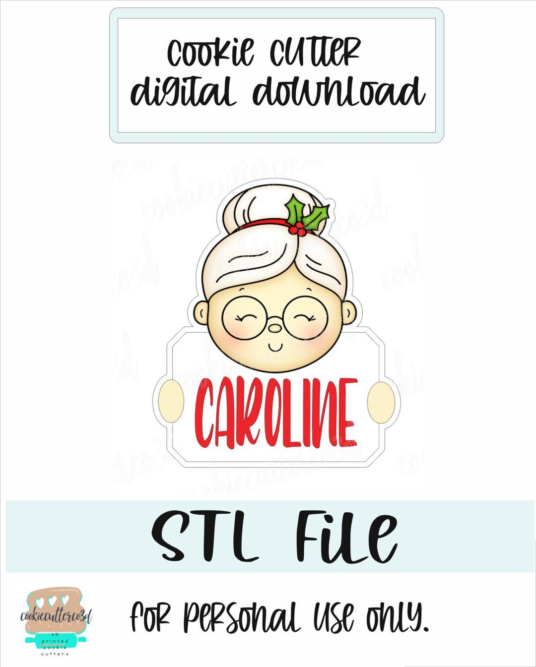 STL FILE- Mrs. Claus Name Plaque Cookie Cutter-digital Download 2 Sizes ...