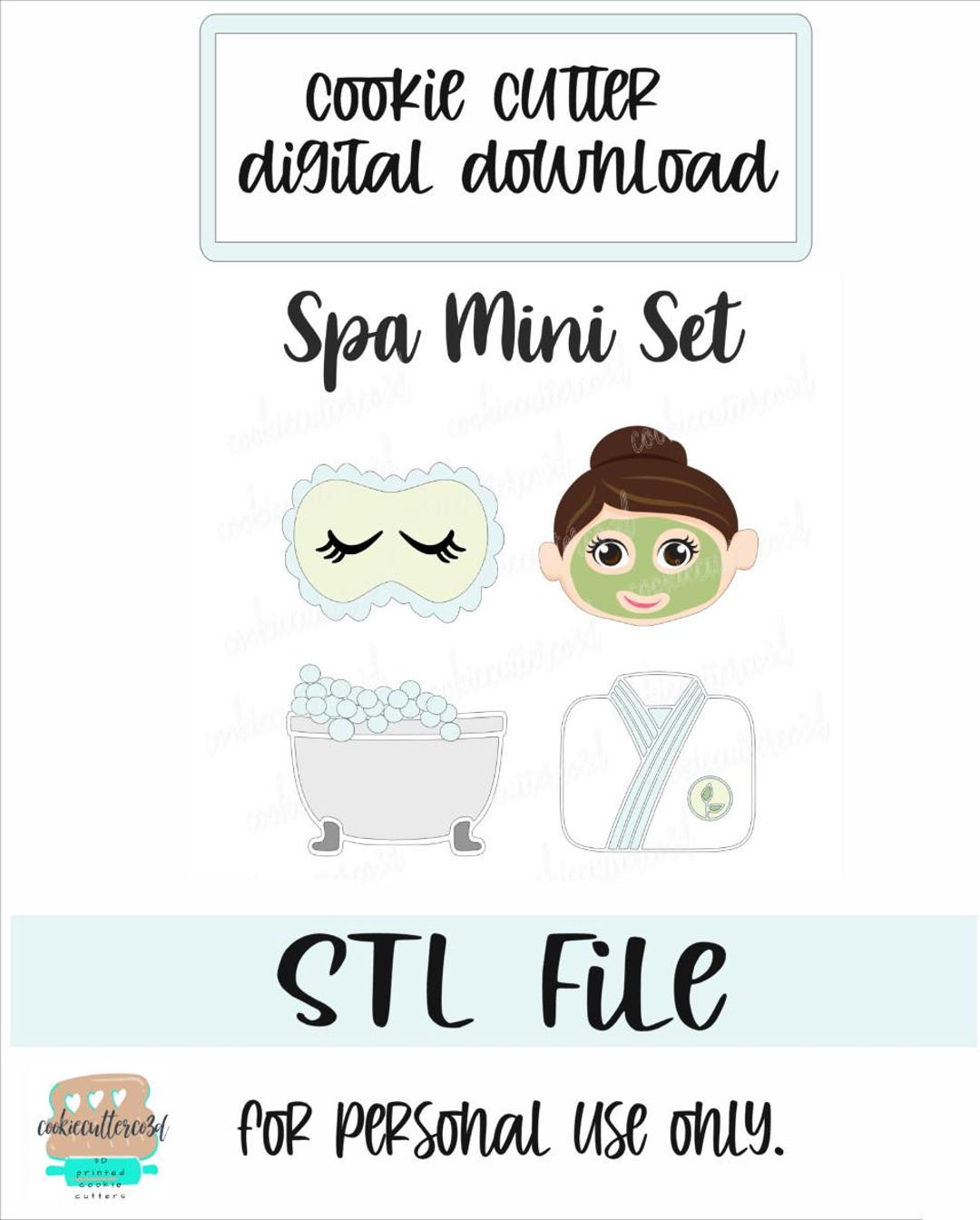 STL FILE- Spa Mini Set Cookie Cutter-face Mask-robe-tub-spa Head- 4 2in ...