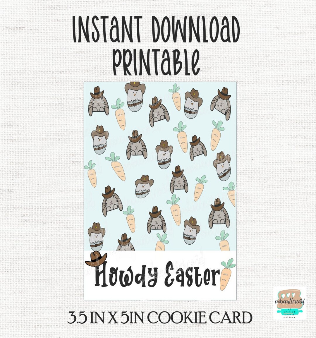 Instant Download Printable "howdy Easter" 3.5in X 5in Cookie Card ...