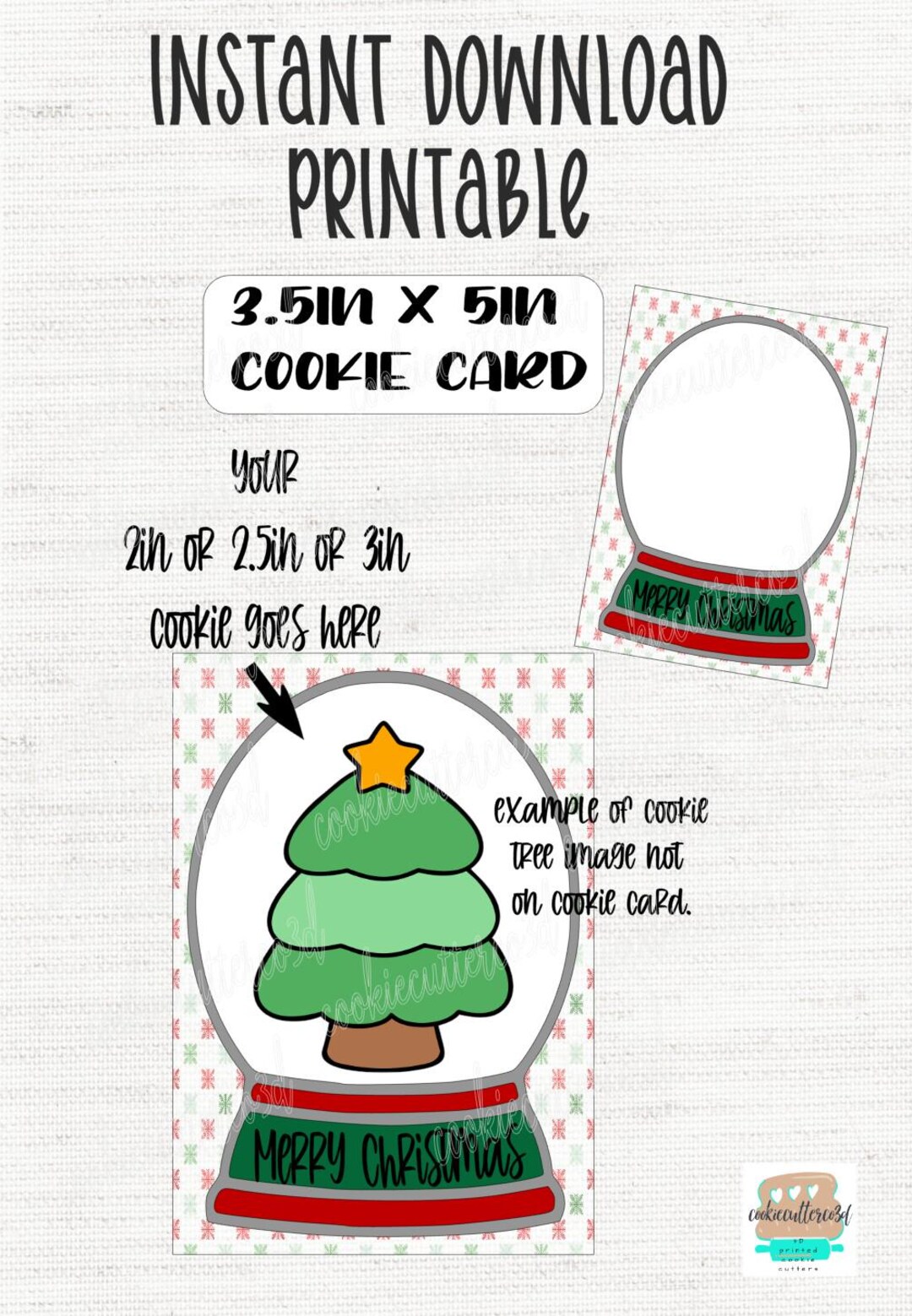 Instant Download-printable Red/green Snow Globe 3.5in X 5in Cookie Card ...