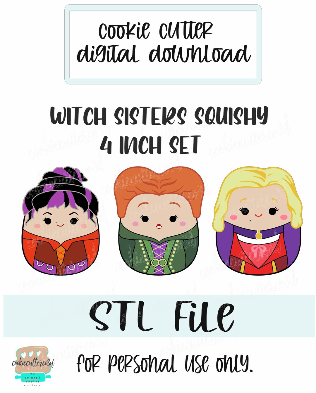 Halloween Witch Sisters Squishy 4in Set-cookie Cutter-stl File-digital ...
