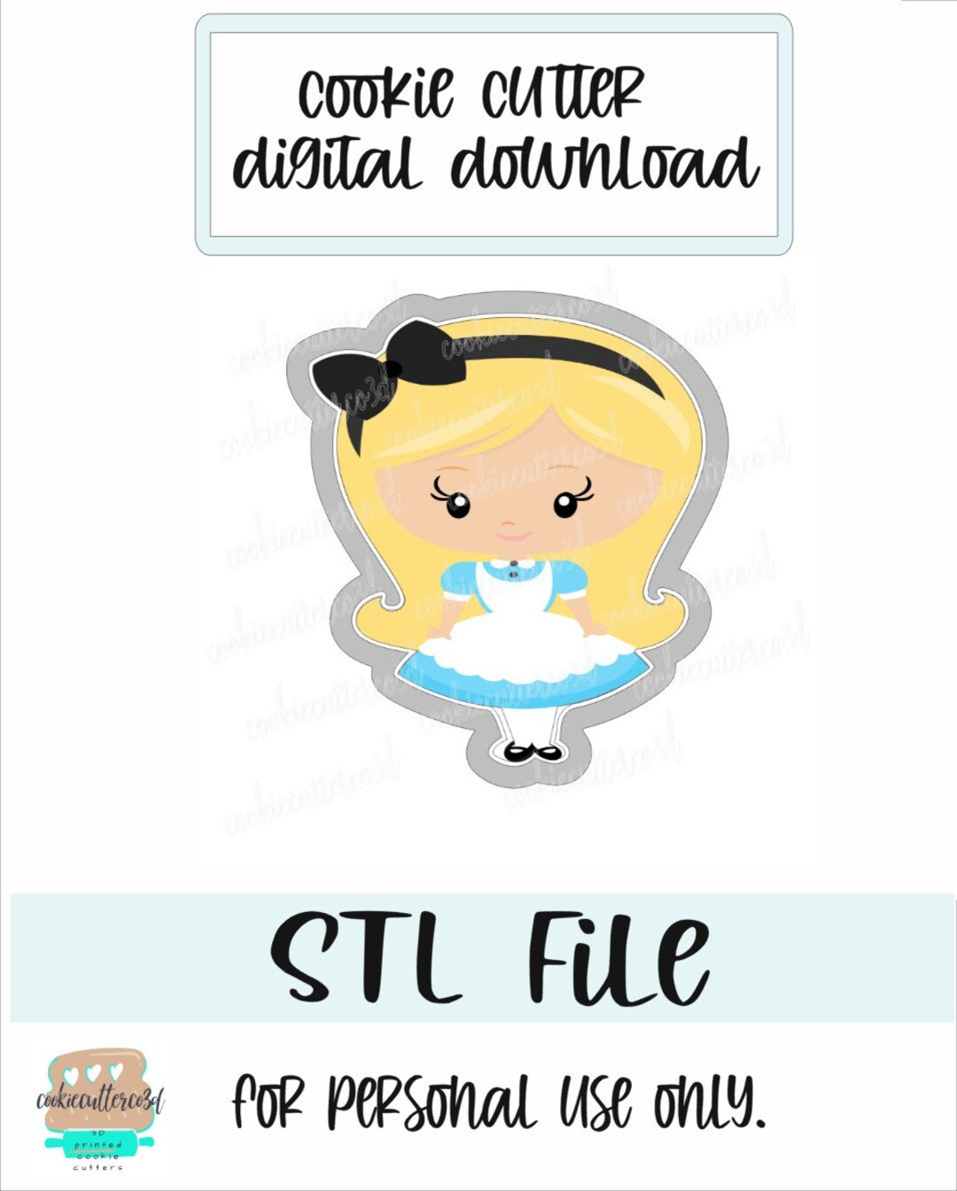 Alice Cookie Cutter-stl File-digital Download Wonderland Character - Etsy
