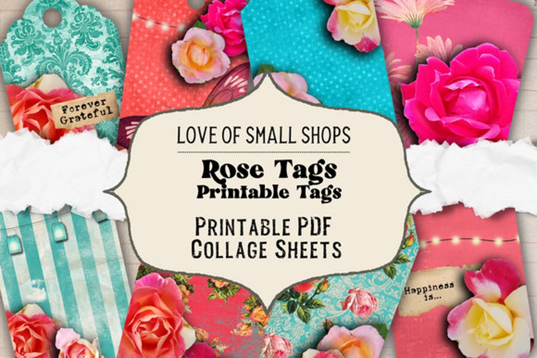 Bright Rose Tags Ephemera Pages Digital Download Collage Pages ...
