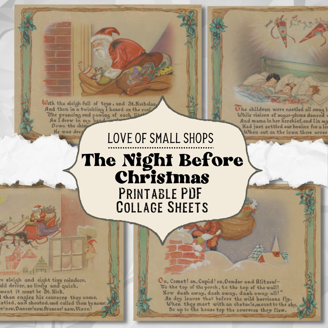 The Night Before Christmas Vintage Book Pages Digital Download Collage ...