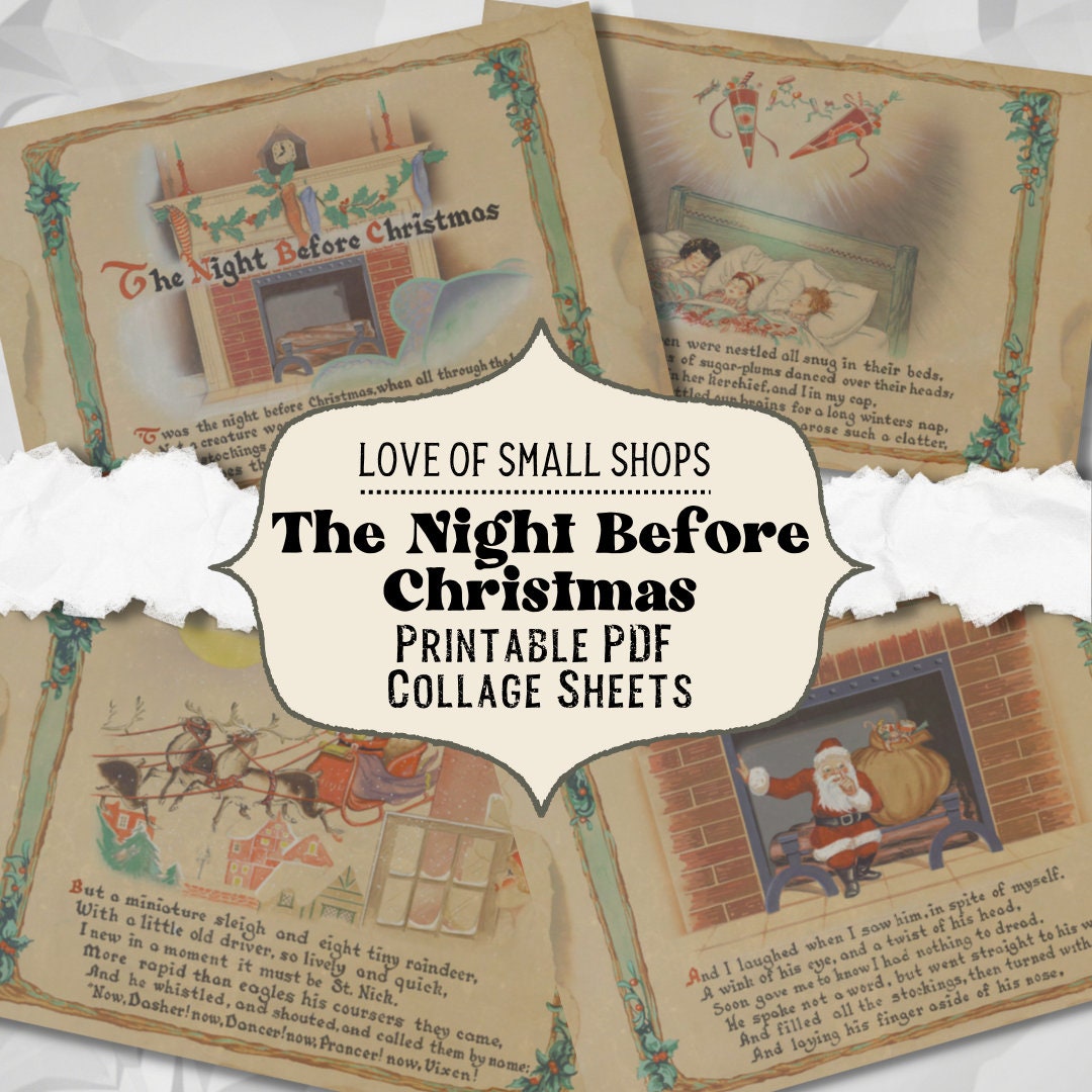 The Night Before Christmas Vintage Book Pages Digital Download Collage ...