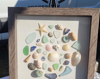 Seashell Collage Coastal Beach Driftwood Look Framed Starfish Wall Art ...