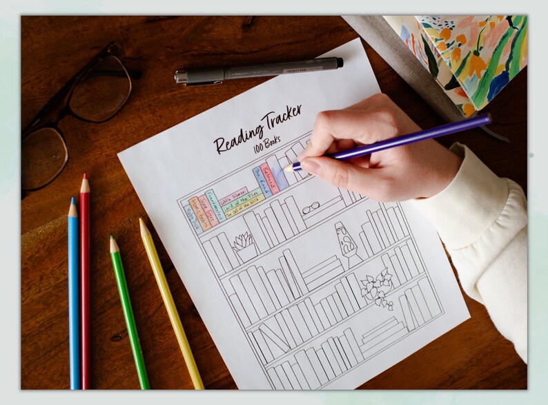 Bookshelf Reading Tracker Printable: 100 Books Goal (digital Download ...