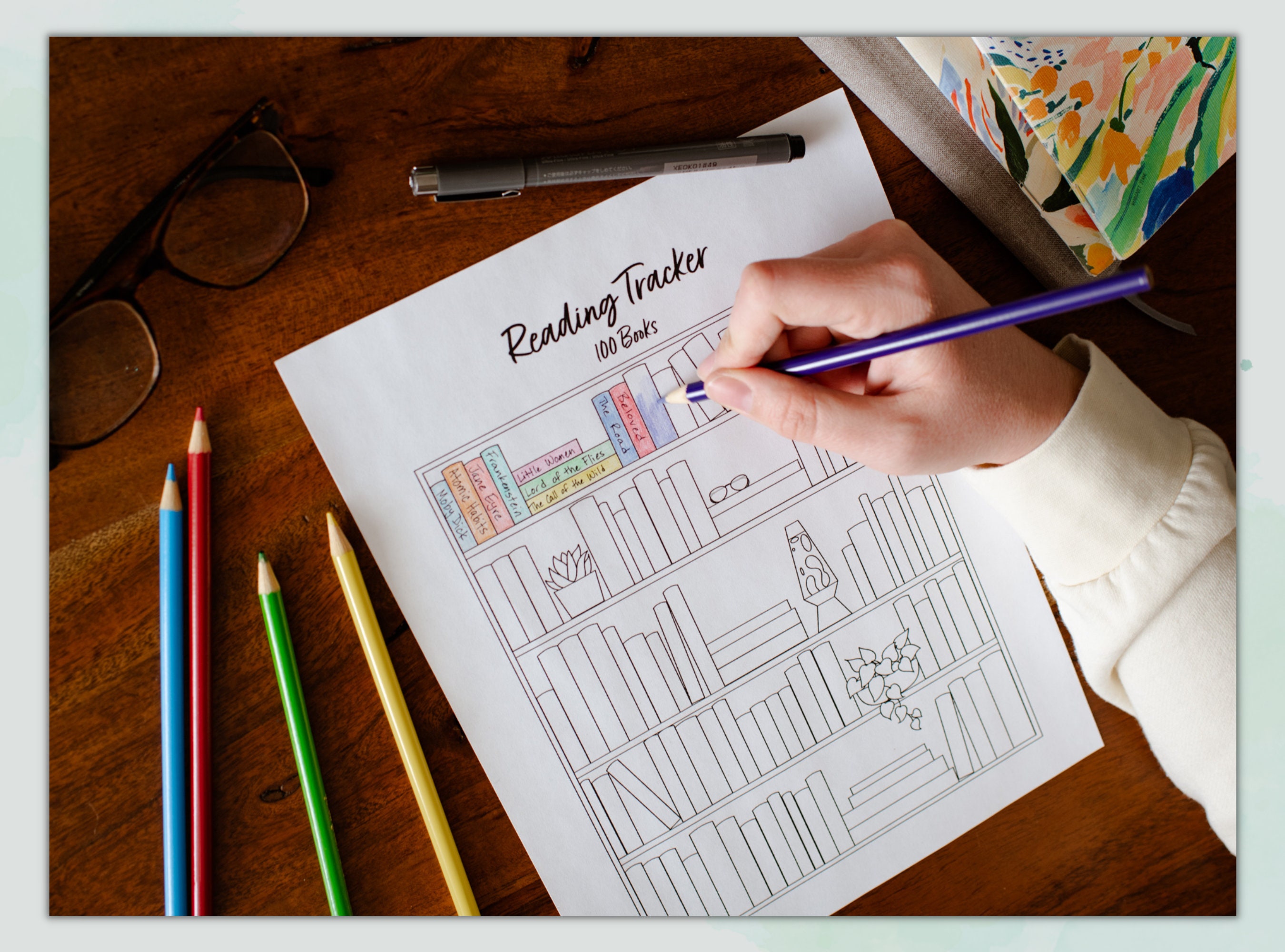 Bookshelf Reading Tracker Printable: 100 Books Goal (digital Download ...