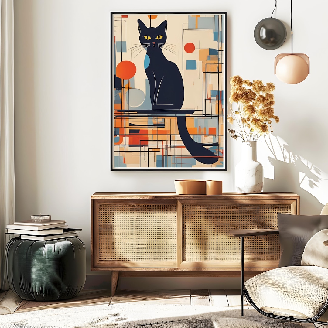 DIGITAL PRINTABLE ART- Black Cat, Abstract Cat Print Digital Cat Art ...