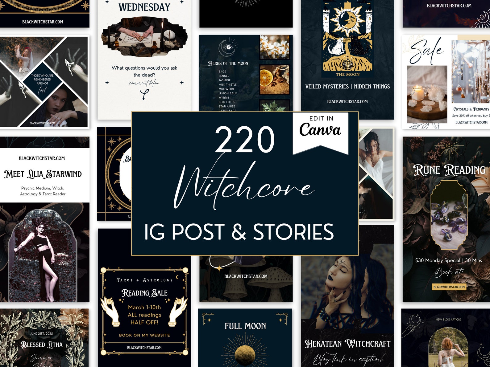 Witchcore Spiritual Instagram Templates for Canva - Witch, Tarot ...