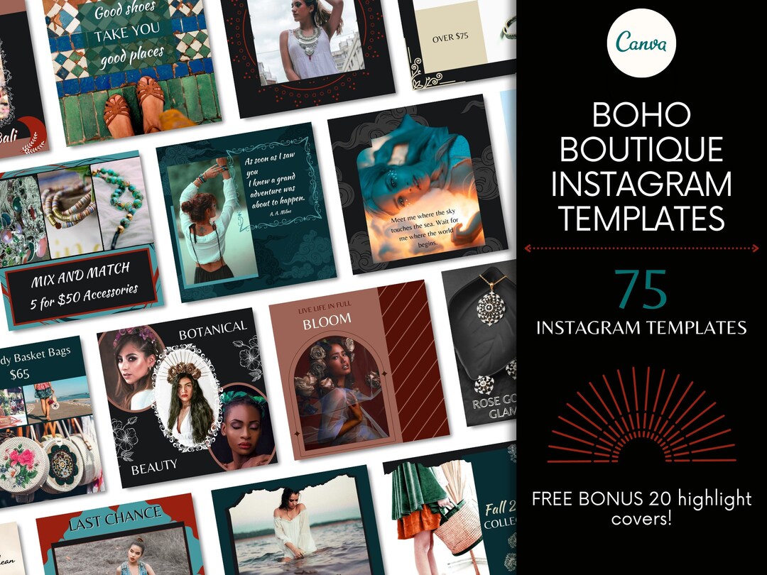 Boho Boutique Instagram Template Pack Editable Instant - Etsy