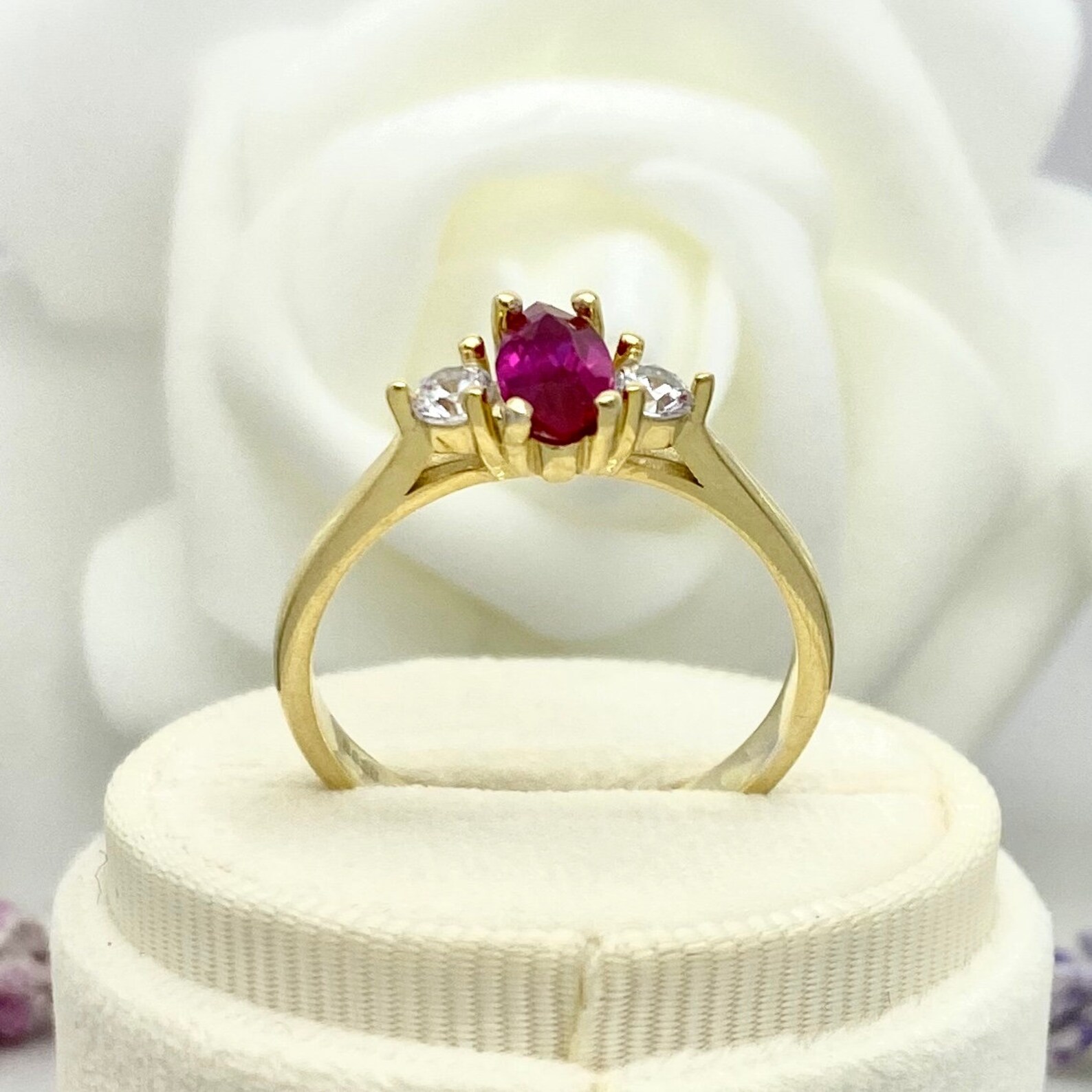 Marquise Ruby 14K Yellow Gold Three Stone Ring Art Deco Round - Etsy