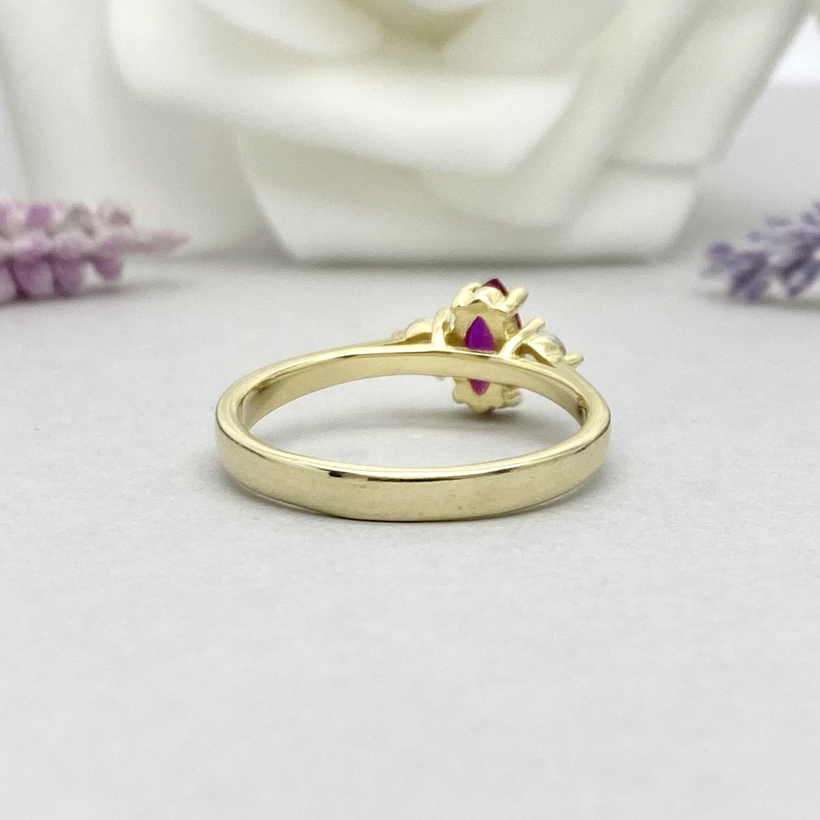 Marquise Ruby 14K Yellow Gold Three Stone Ring Art Deco Round - Etsy
