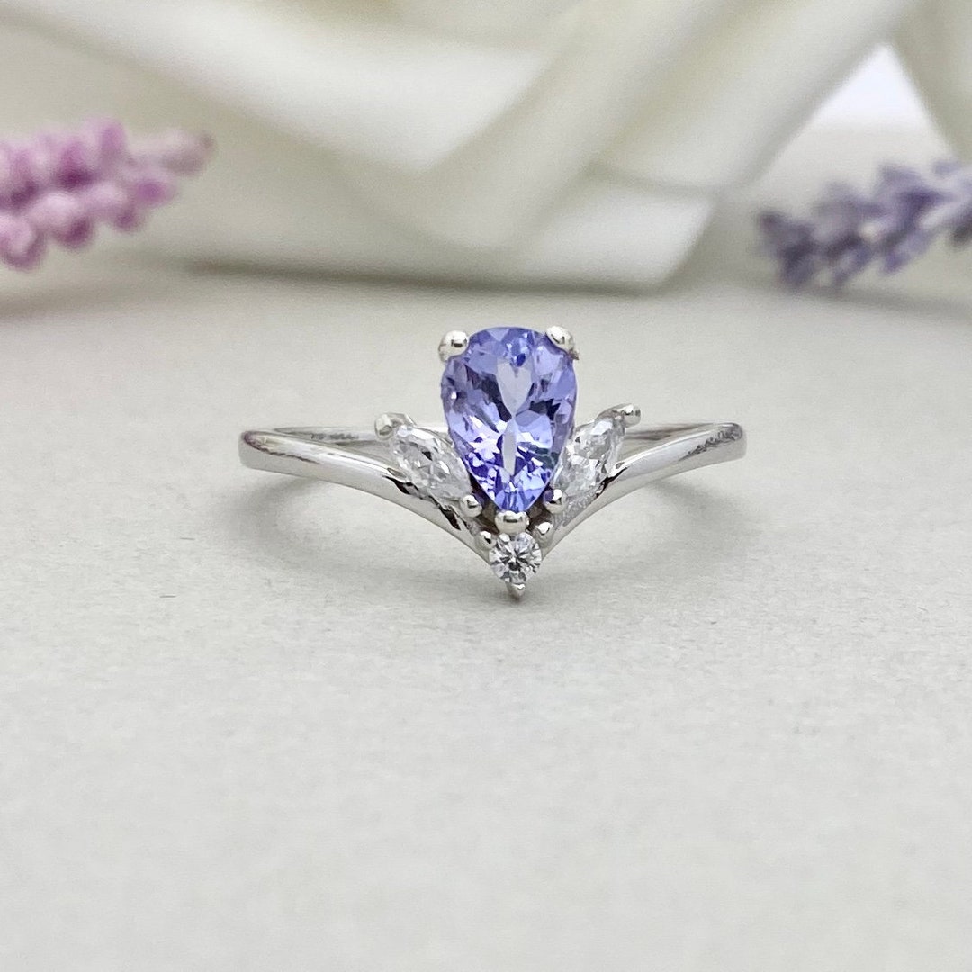 Pear Shape Natural Tanzanite 14K White Gold Marquise Simulated - Etsy