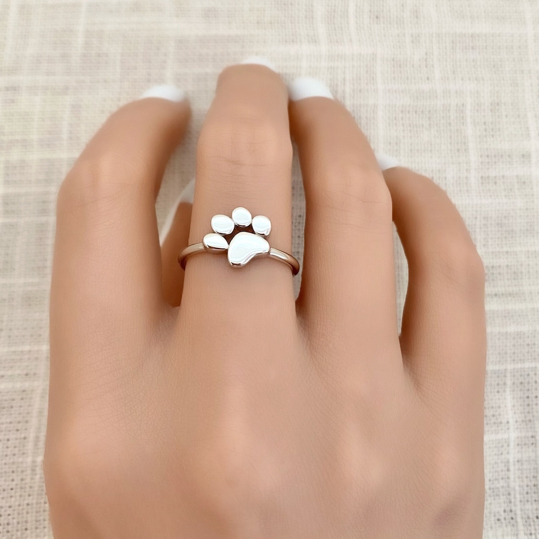 Paw Print Ring Solid Sterling Silver Dog Paw Print Ring Silver Paw Ring ...