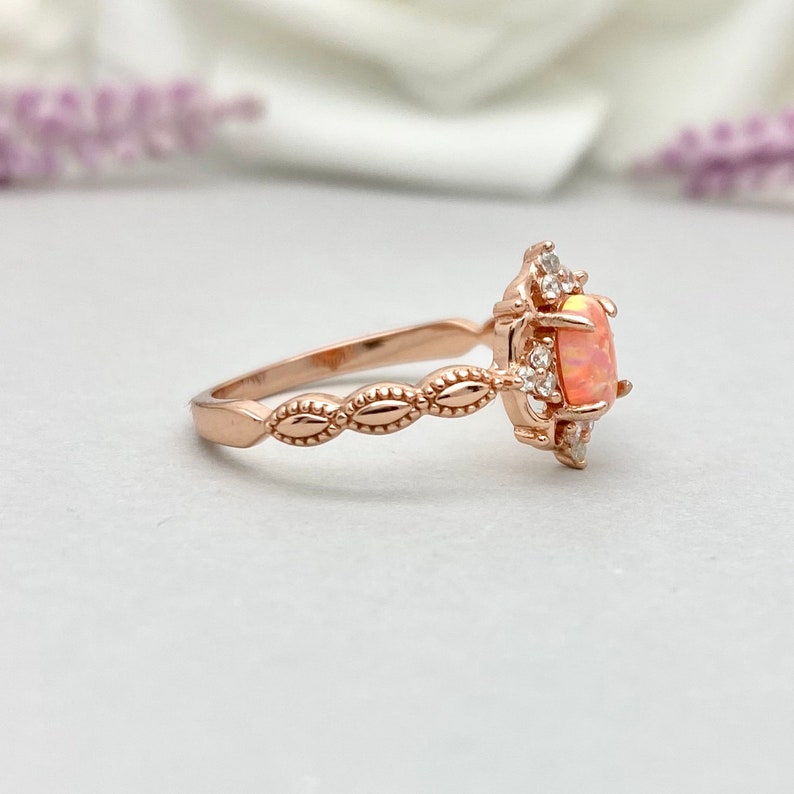 Oval Pink Fire Opal Rose Gold Vintage Simulated Diamond | Etsy