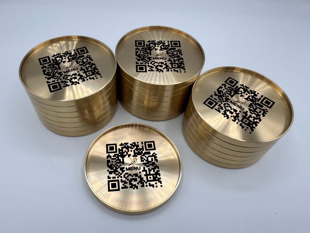 QR Code Coasters - Cocktail Bar - Cocktail Coasters - Brass Coasters - Etsy