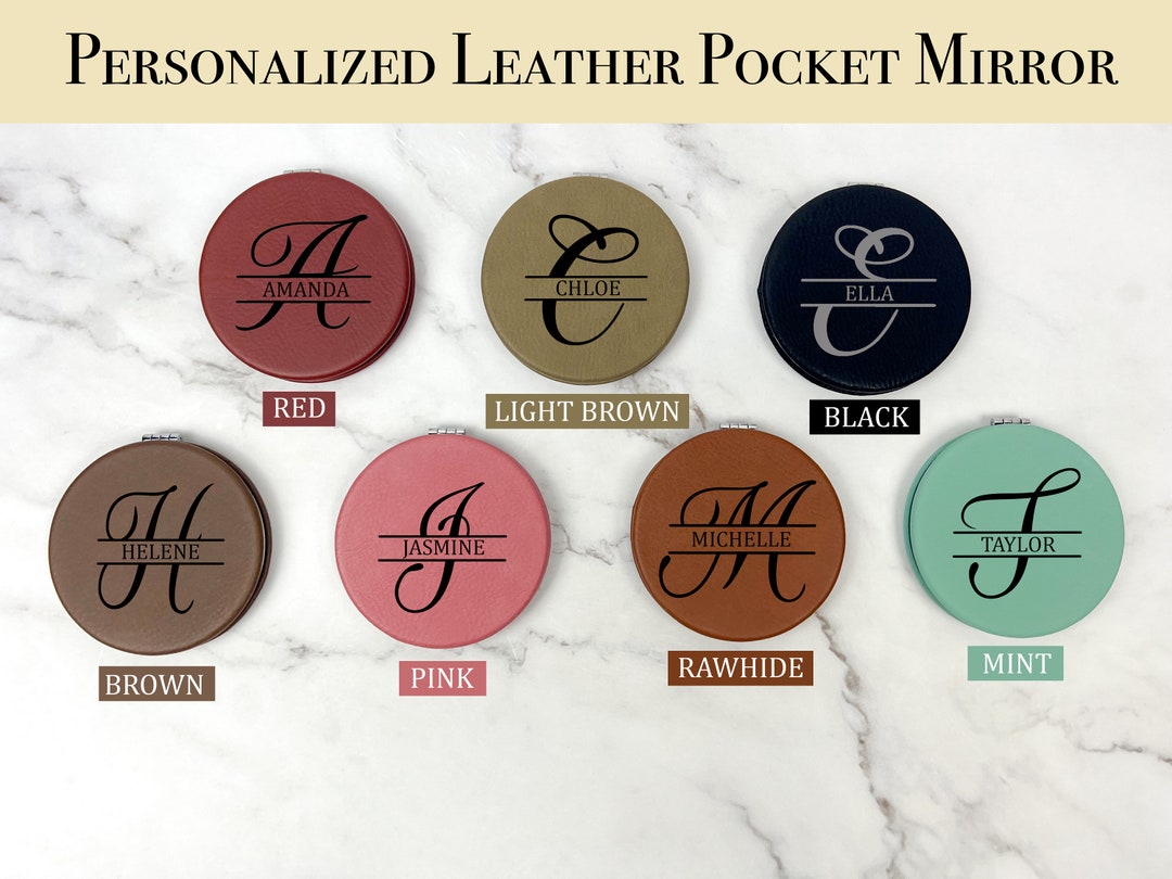 Leatherette Pocket Mirror, Engraved Mirror, Personalized Gift - Etsy