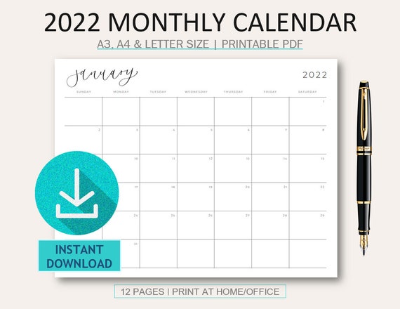 Printable Calendar 2022 Landscape