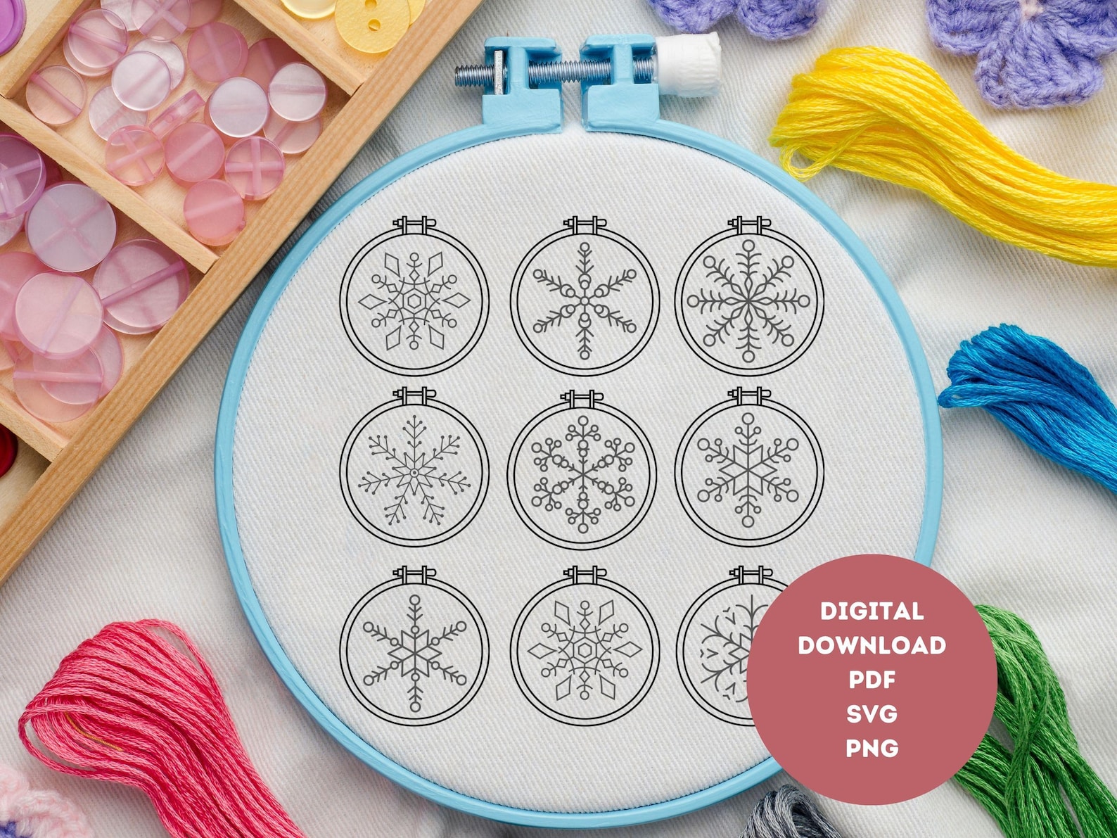 Snowflake Sampler Pattern, Hand Embroidery, Embroidery Hoop Art ...