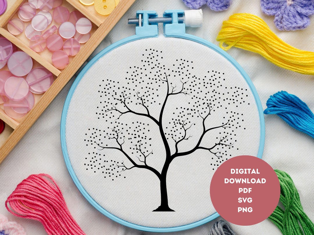 French Knot Tree Pattern, Hand Embroidery, Embroidery Hoop Art ...