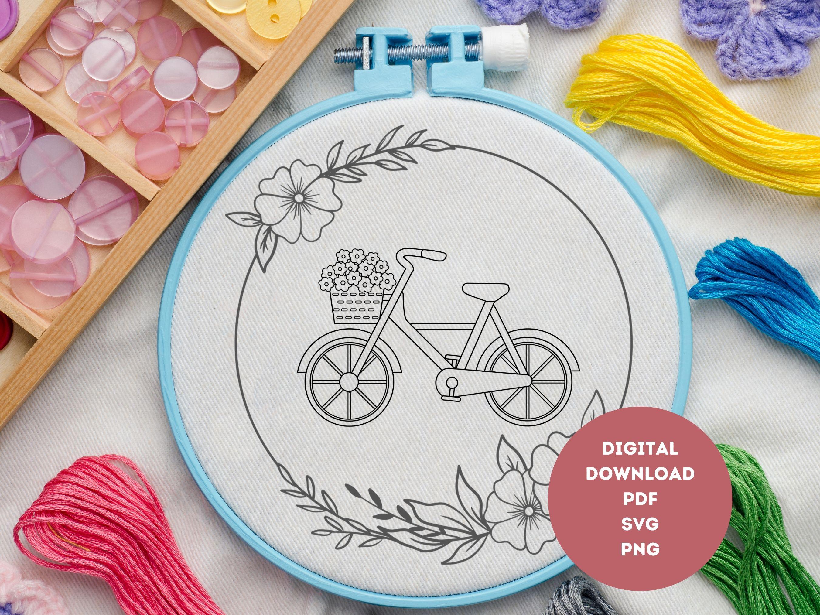 Bicycle and Flowers Pattern, Hand Embroidery, Embroidery Hoop Art ...