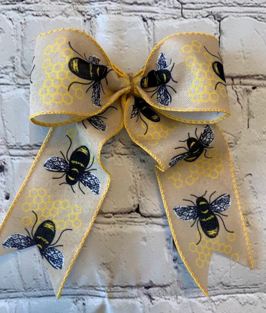 Tan and Yellow Bumble Bee Bow - Handmade Decorative Craft Bows - Summer ...