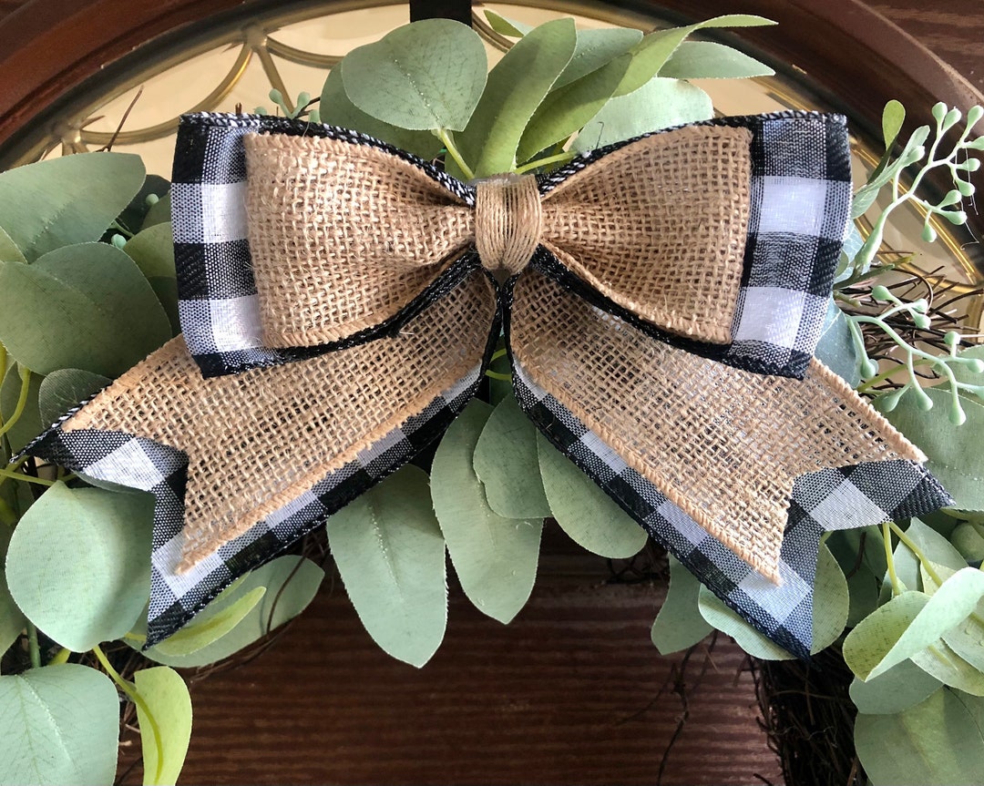 Handmade Farmhouse Decorative Bow - Black/white Buffalo Plaid Reversed ...