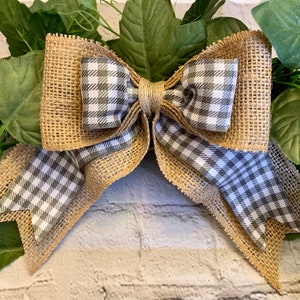 Handmade Decorative Farmhouse Bow - Gray/white Gingham Plaid - Spring ...