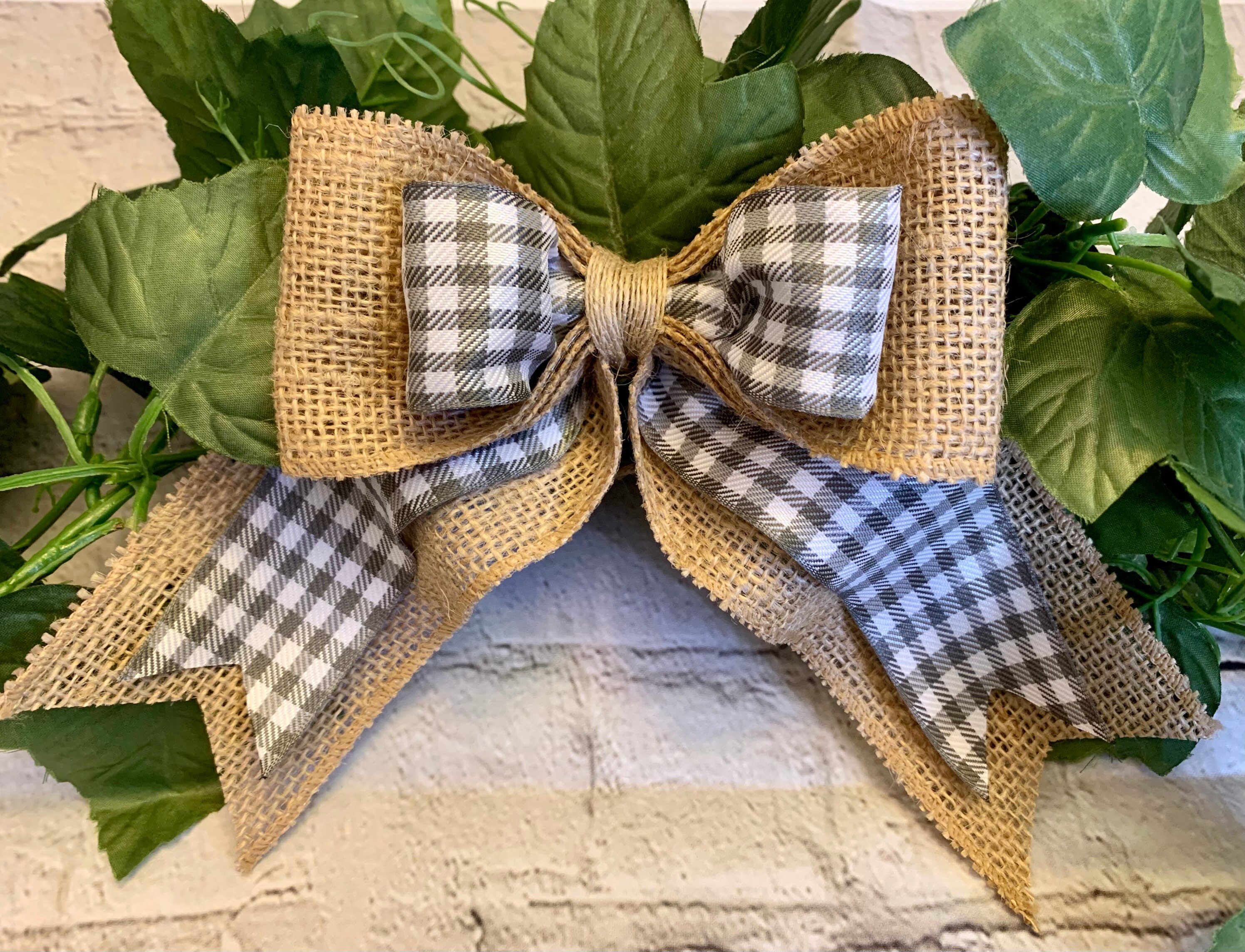 Handmade Decorative Farmhouse Bow - Gray/white Gingham Plaid - Spring ...