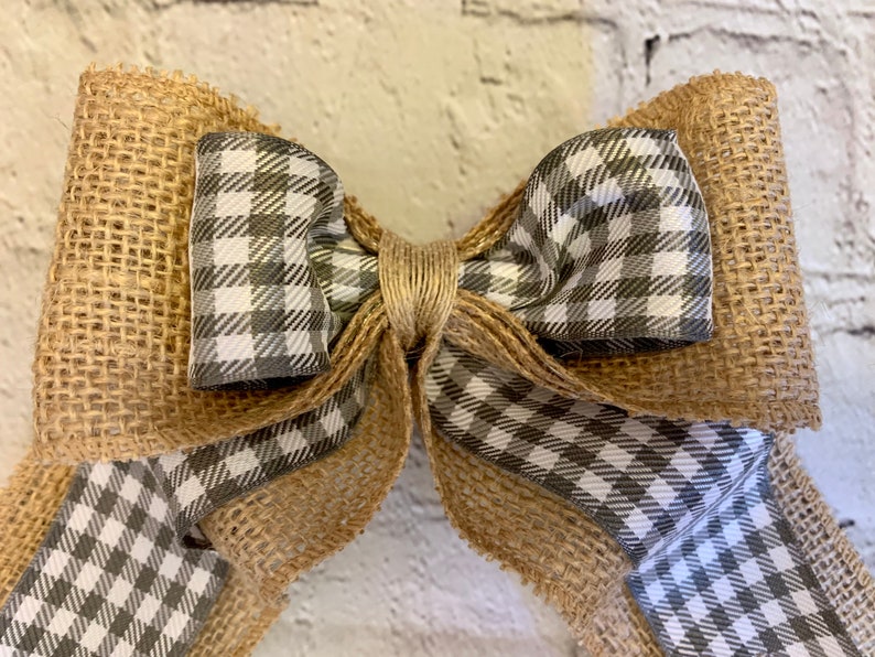 Handmade Decorative Farmhouse Bow - Gray/white Gingham Plaid - Spring ...