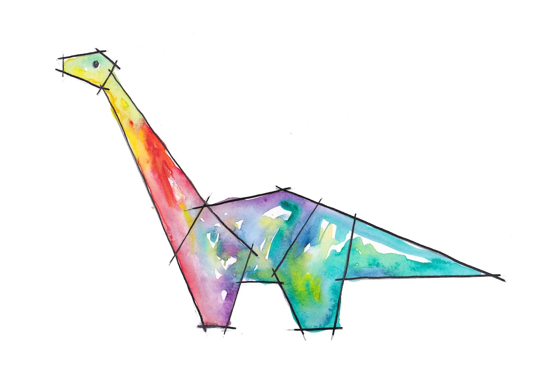 Bright Watercolour Origami Style Diplodocus Dinosaur Illustration - Etsy